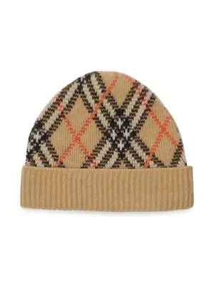Burberry Check-pattern Ribbed-trim Beanie Hat - Neutrals