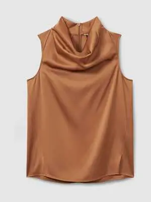 REISS Manon Atelier Satin Cowl-neck Top