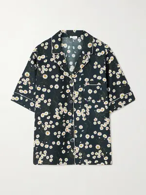 ERES Romance Je T'aime Piped Floral-print Silk Pajama Top - Black