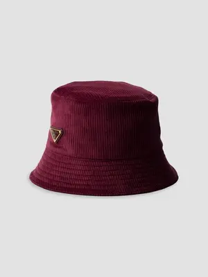 Prada Corduroy Bucket Hat Dark Red