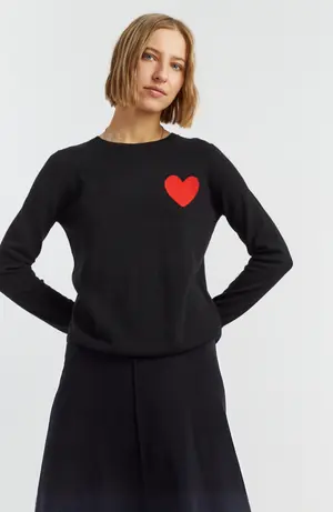 Chinti & Parker Breton Heart Wool & Cashmere Sweater Black