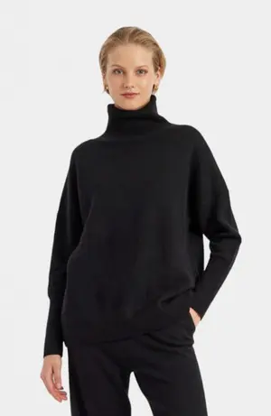 Chinti & Parker Cashmere Roll Neck Sweater - Black