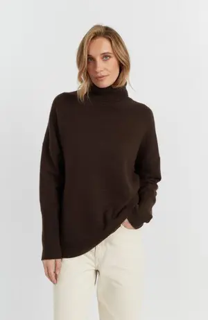 Chinti & Parker Cashmere Roll Neck Sweater - Chocolate