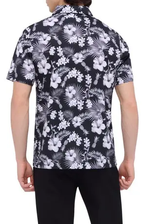 Bugatchi Hendrix Digital Floral Print Pima Cotton Polo - Black
