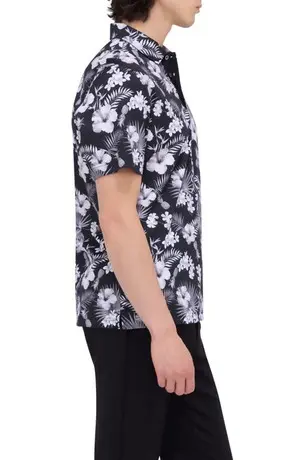 Bugatchi Hendrix Digital Floral Print Pima Cotton Polo - Black