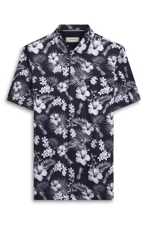 Bugatchi Hendrix Digital Floral Print Pima Cotton Polo - Black