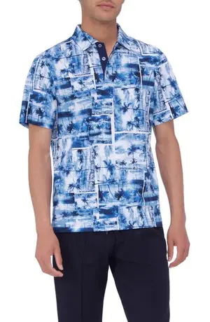Bugatchi Hendrix Digital Tropical Print Pima Cotton Polo - Classic Blue