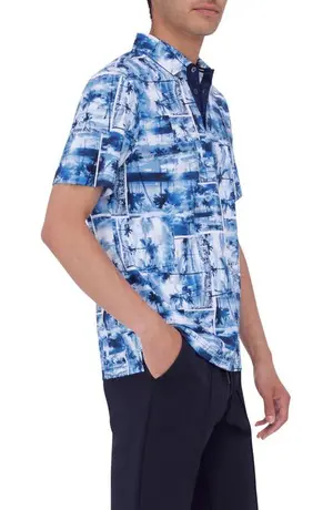 Bugatchi Hendrix Digital Tropical Print Pima Cotton Polo - Classic Blue