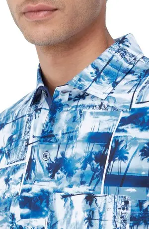 Bugatchi Hendrix Digital Tropical Print Pima Cotton Polo - Classic Blue