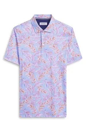 Bugatchi Hendrix Digital Leaf Print Pima Cotton Polo - Sky
