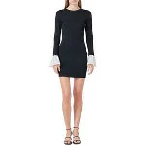 Endless Rose Contrast Cuff Mini Sweater Dress