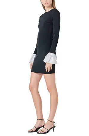 Endless Rose Contrast Cuff Mini Sweater Dress