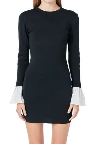 Endless Rose Contrast Cuff Mini Sweater Dress