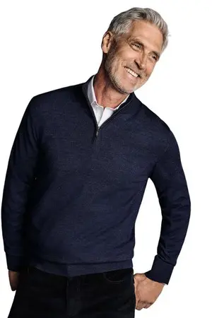 CHARLES TYRWHITT Pure Merino Zip Neck Sweater - Ink Blue