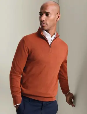 CHARLES TYRWHITT Pure Merino Zip Neck Sweater - Orange