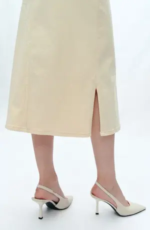 BAYEAS Lila Slit Hem Denim Midi Skirt