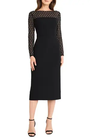 Maggy London Embellished Rhinestone Sheath Midi Dress
