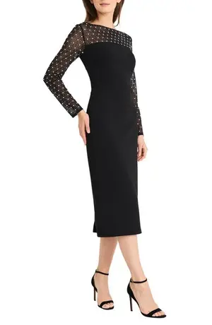 Maggy London Embellished Rhinestone Sheath Midi Dress