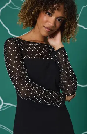 Maggy London Embellished Rhinestone Sheath Midi Dress