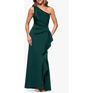XSCAPE EVENINGS One-shoulder Ruffle Scuba Crepe Gown - Hunter