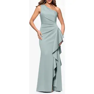 XSCAPE EVENINGS One-shoulder Ruffle Scuba Crepe Gown - Sage
