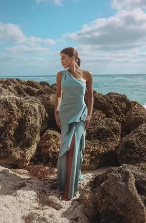 XSCAPE EVENINGS One-shoulder Ruffle Scuba Crepe Gown - Sage