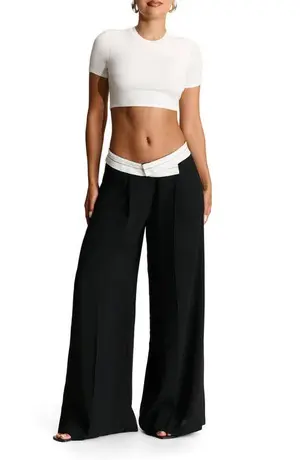 Naked Wardrobe Foldover Waist Wide Leg Trousers