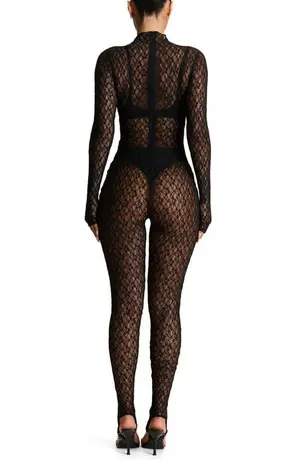 Naked Wardrobe Sheer Lace Stirrup Jumpsuit