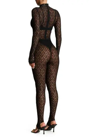 Naked Wardrobe Sheer Lace Stirrup Jumpsuit