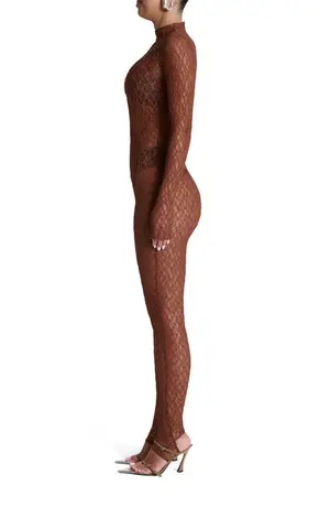 Naked Wardrobe Sheer Lace Stirrup Jumpsuit