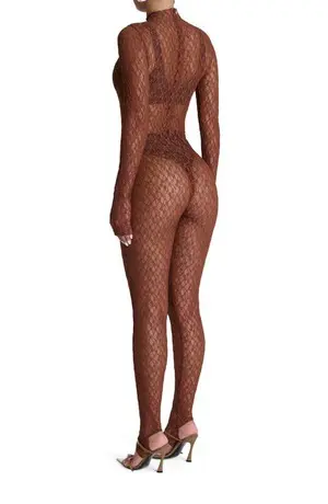 Naked Wardrobe Sheer Lace Stirrup Jumpsuit