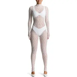 Naked Wardrobe Naked Wardrobe Sheer Lace Stirrup Jumpsuit White