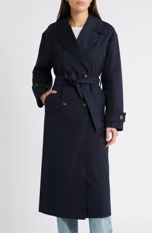 Mango Angela Water Repellent Trench Coat - Dark Navy