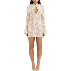 House Of Cb Long Sleeve Lace Body-con Minidress - Shortbread