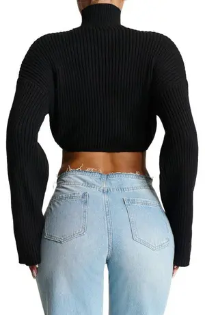 Naked Wardrobe Crop Ribbed Turtleneck Sweater