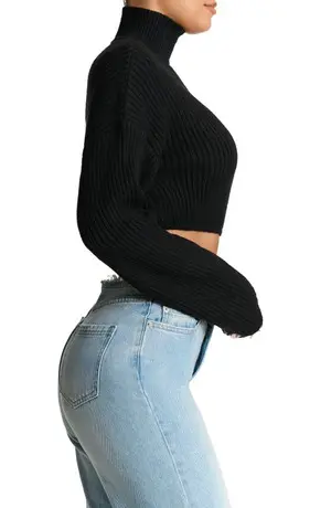 Naked Wardrobe Crop Ribbed Turtleneck Sweater
