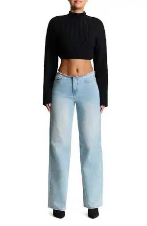 Naked Wardrobe Crop Ribbed Turtleneck Sweater