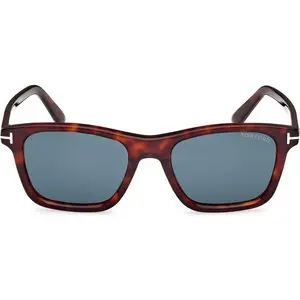 TOM FORD Barron Square Frame Sunglasses - Shiny Red Havana/ Dark Teal