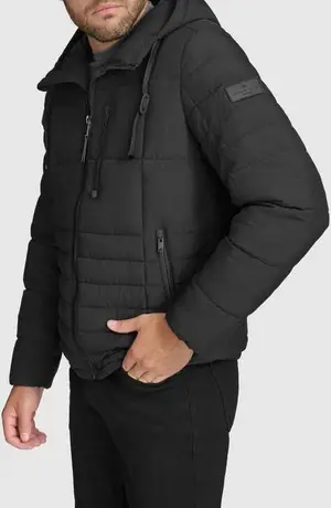 Andrew Marc Mixed Quilting Hooded Jacket