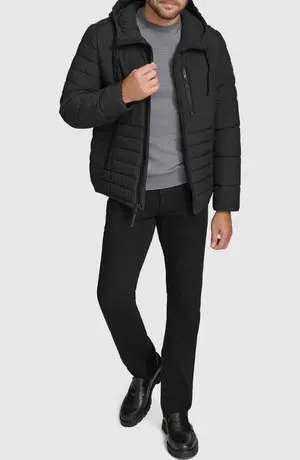 Andrew Marc Mixed Quilting Hooded Jacket