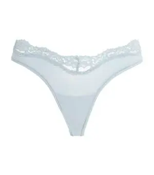 SKIMS Lace-trim Fits Everybody Dipped Thong Blue