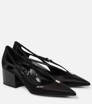 Prada Embellished Cutout Satin Pumps - Black