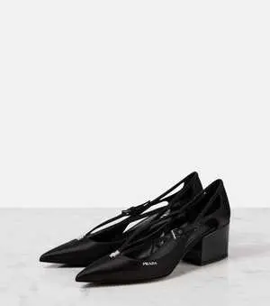 Prada Embellished Cutout Satin Pumps - Black