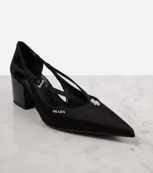 Prada Embellished Cutout Satin Pumps - Black