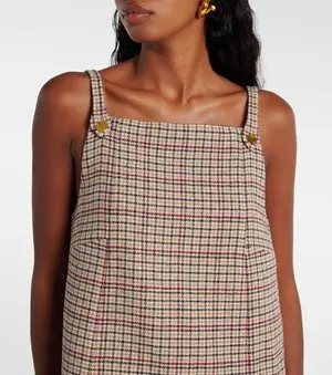 GANNI Checked Wool-blend Mini Dress