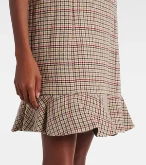 GANNI Checked Wool-blend Mini Dress