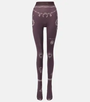 MARINE SERRE Printed Jersey Tights - Brown