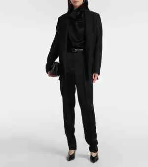 TOTEME High-rise Straight Leg Pants - Black