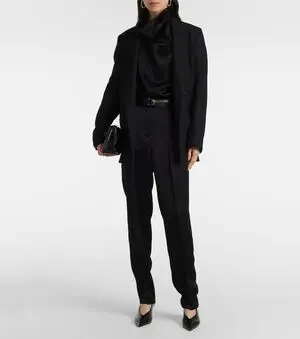 TOTEME High-rise Straight Leg Pants - Black