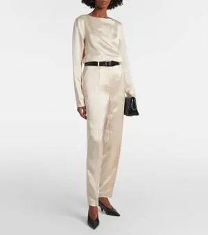 TOTEME High-rise Satin Straight Pants - White